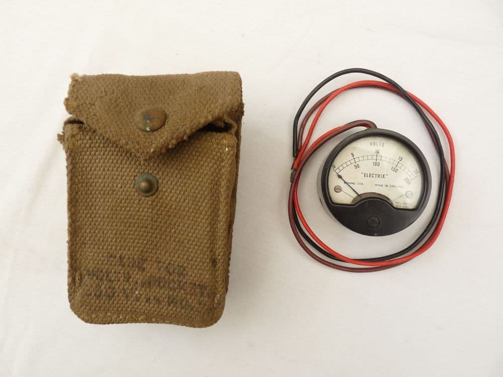 WW2 electricians Voltmeter in genuine webbing pouch