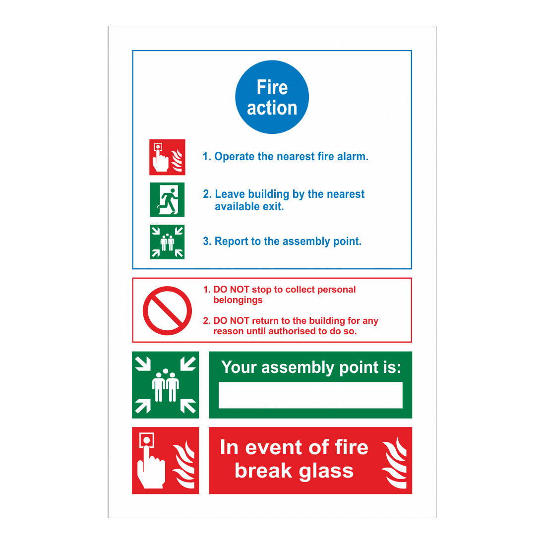Fire Action, Assembly Point/ In Event Of Fire Sign | Fire Action Signs ...