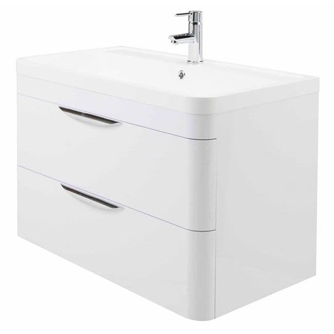 High Gloss White Curved 800mm 2 Draw Wall Mounted Vanity Unit