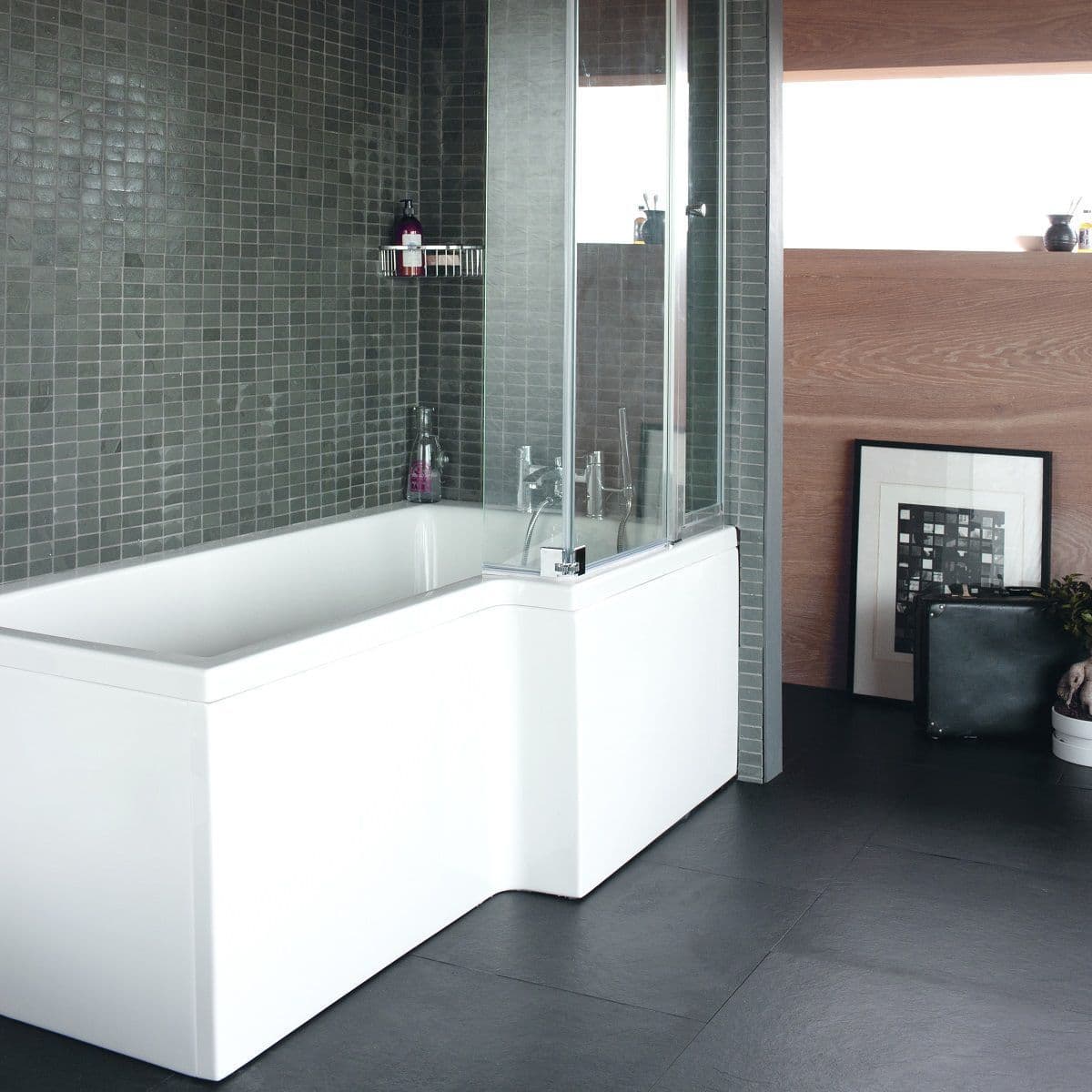 L Shape Shower Bath Panels White Ash