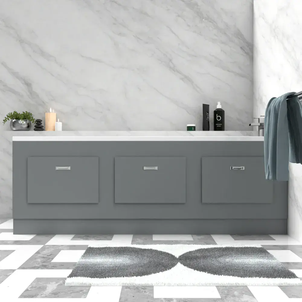 Storage Bath Panel with Magnetic Doors Matt Grey