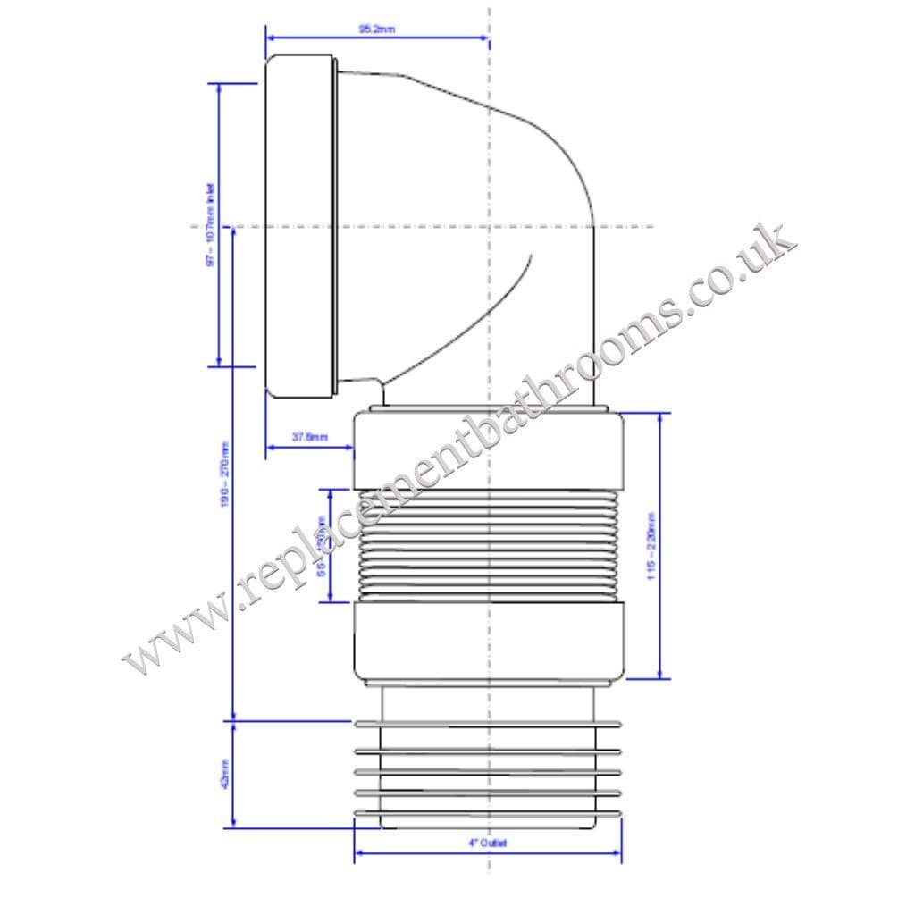 Extendable flexible 90 degree toilet pan connector