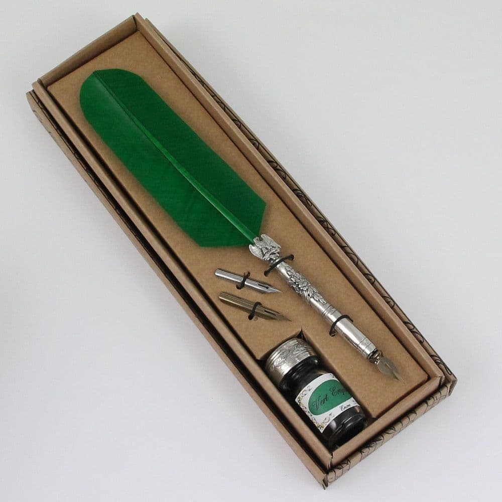 Coffret calligraphie en étain thème Napoléon plume verte