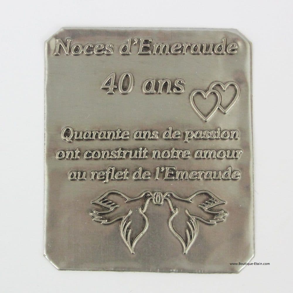 Etiquette Adhésive en étain Noces d Emeraude 40 ans