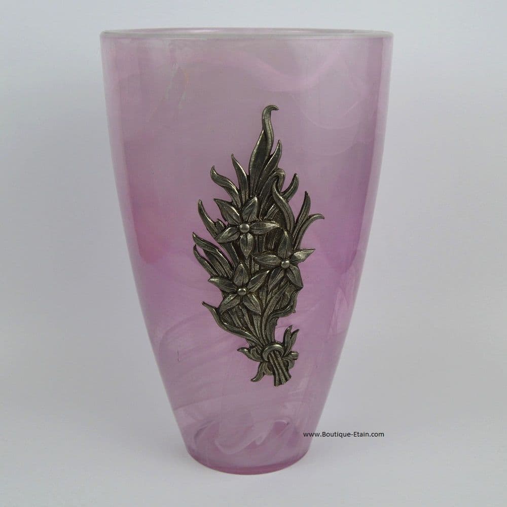 Grand vase coloré applique en étain