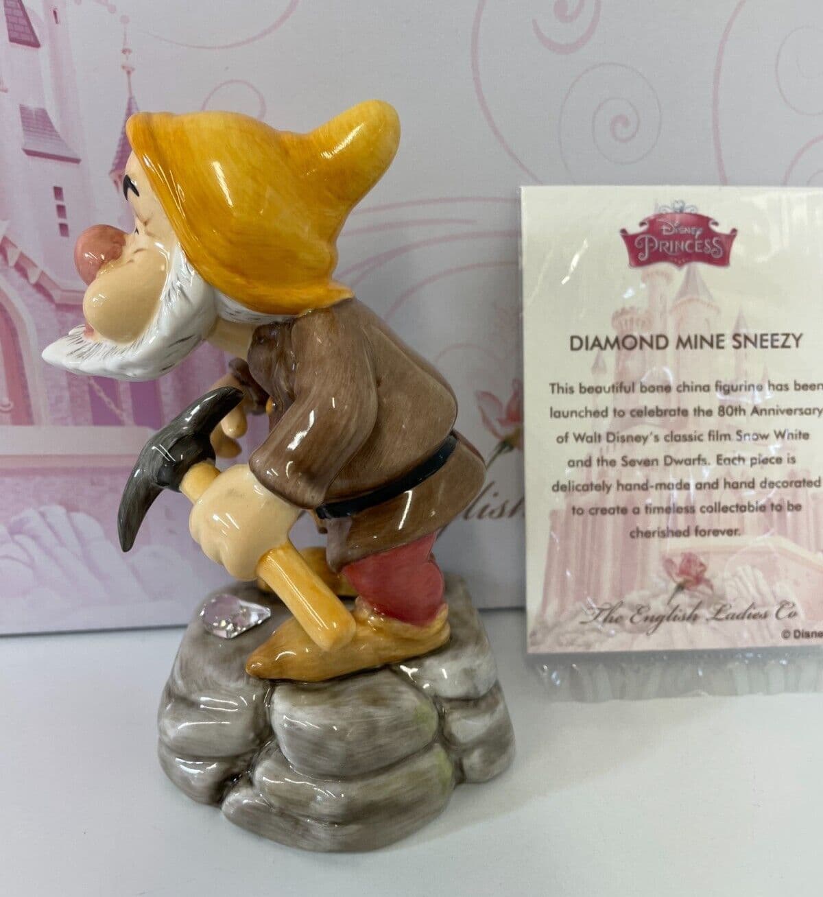 English Ladies Disney Snow White Diamond Mine Sneezy Dwarf Figurine