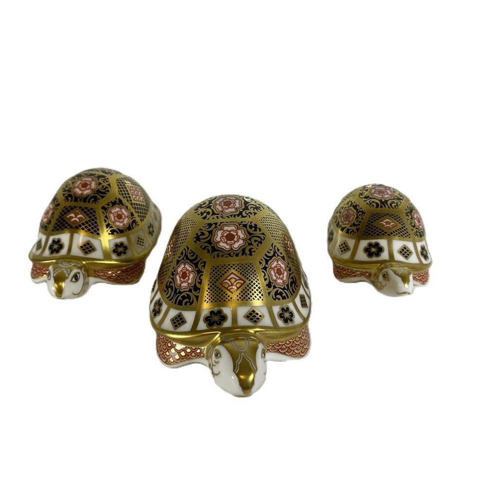 Royal Crown Derby Yorkshire Rose Tortoise Family Paperweights