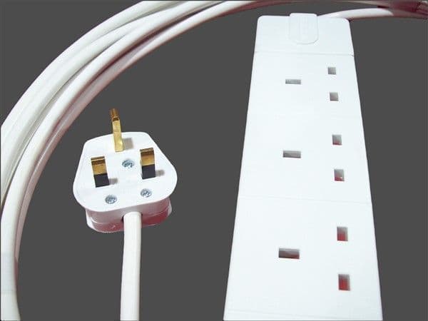 12m standard 4way socket white extension lead