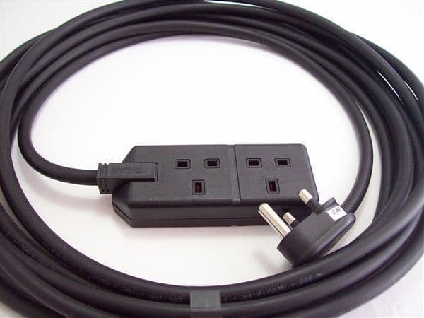 1m 15amp round pin plug to 13a 2gang socket adaptor