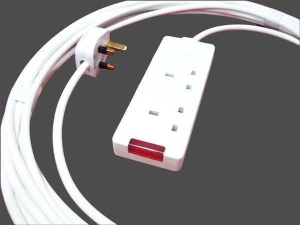 2m standard double socket 13amp white extension lead