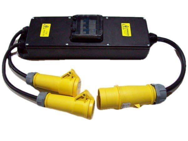 32amp 110v 3pin inlet to 2off MCB protected 16amp outlets