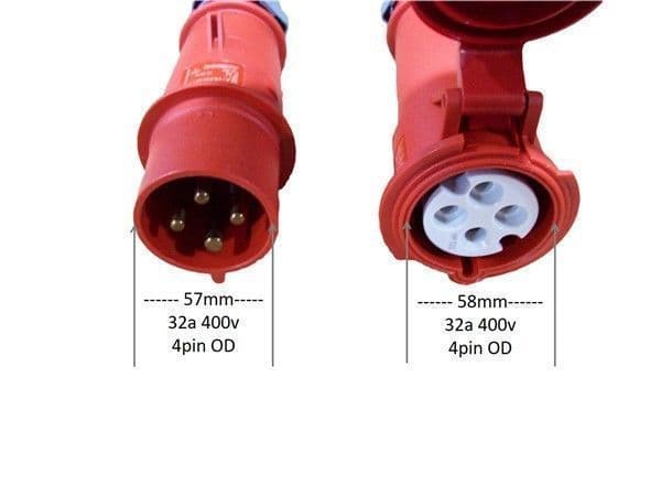 3m 400v 3 phase 4 pin 32a extension lead 6mm H07 cable IP44 Rated