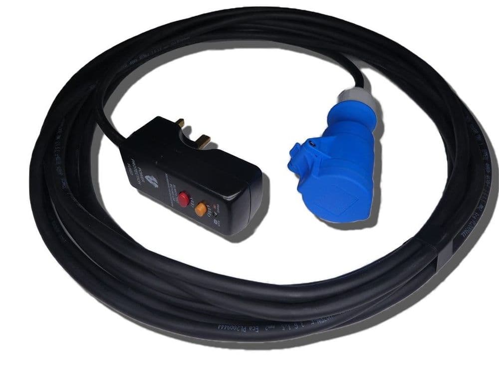 5m 230v 13a RCD plug to 16amp blue connector adaptor