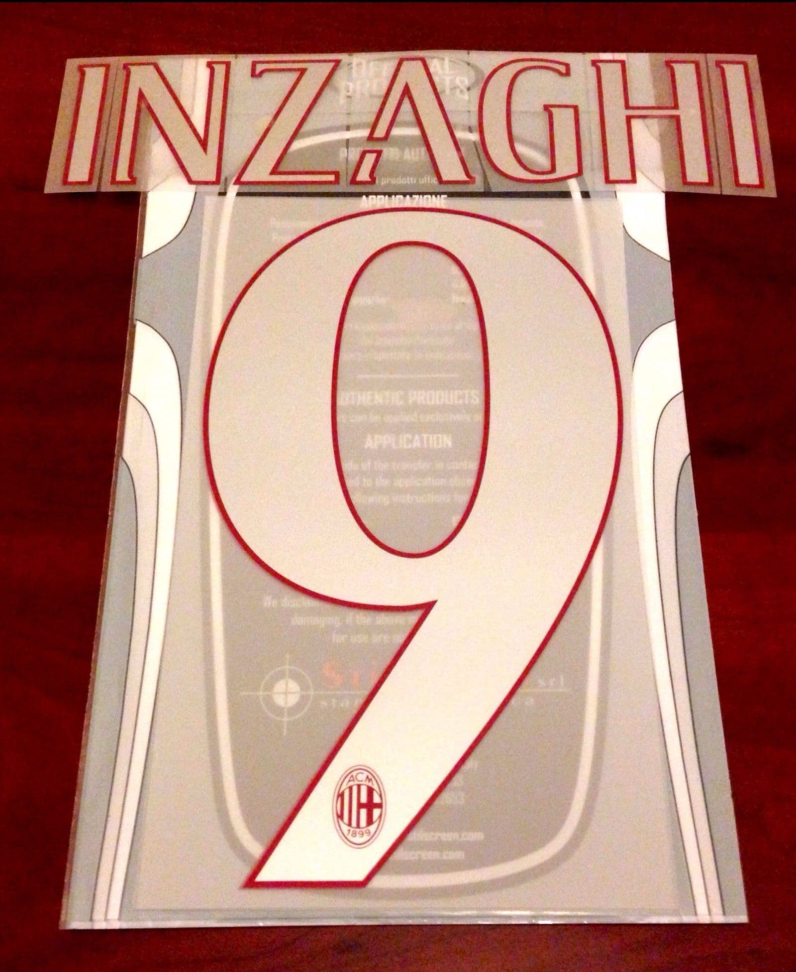 2016-17 AC Milan INZAGHI 9 Home Shirt Official StilScreen Name Number Set