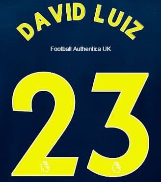 2019-20 Arsenal Third Shirt DAVID LUIZ 23 Official Football Name Number Set
