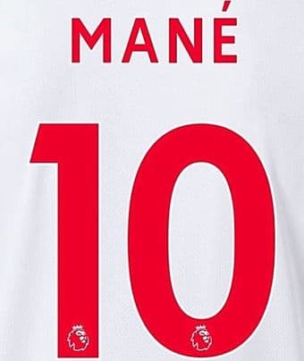 2019-20 Liverpool Away Shirt MANE 10 Official Football Name Number Set