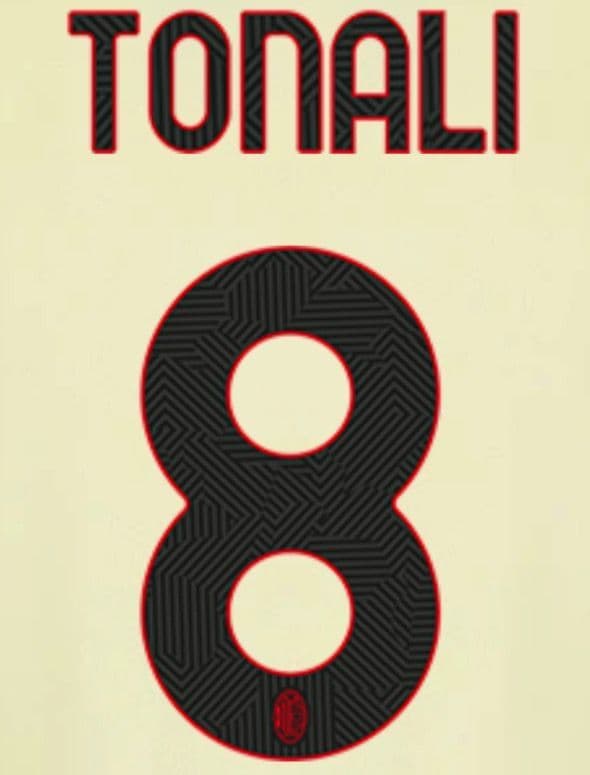 2021-22 AC Milan Away Shirt TONALI 8 Official Stilscreen Name Number Set