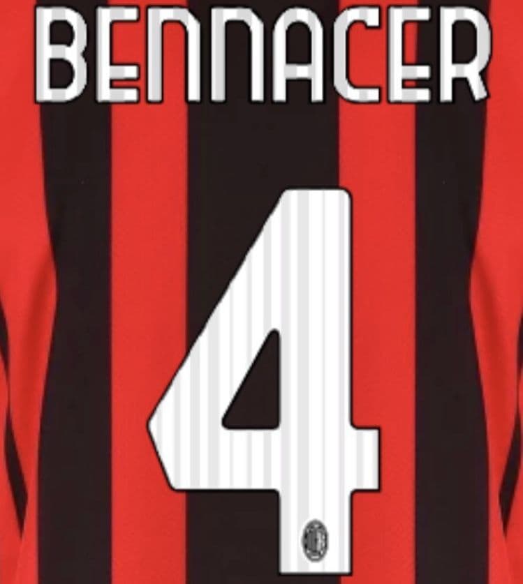 2021-22 AC Milan Home Shirt BENNACER 4 Official Stilscreen Name Number Set