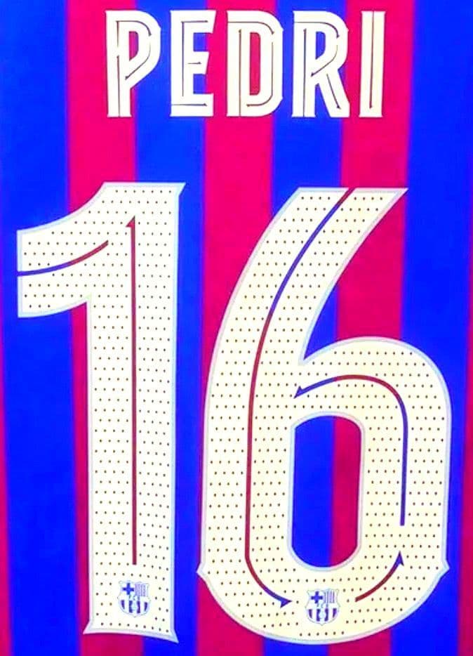 2021-22 Barcelona UCL Home Shirt PEDRI 16 Official Player Issue Match Name Number Set