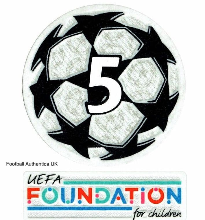 2021-24 Barcelona UCL STARBALL BOH 5 & UEFA FOUNDATION Official Player Issue Size Badge Patch Set