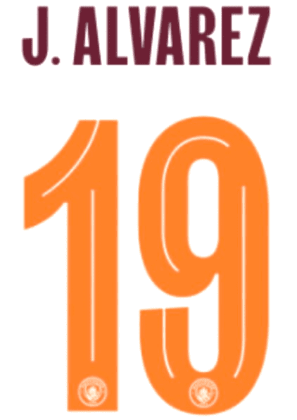 2023-24 Manchester City UCL & FA CUP Away Shirt J ALVAREZ 19 Official Player Issue Name Number Set