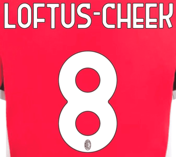 2024-25 AC Milan Home Shirt LOFTUS-CHEEK 8 Official Player Issue Size Name Number Set
