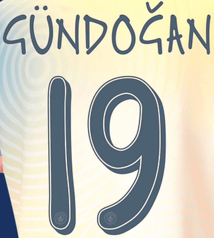 2024-25 Manchester City UCL Home/Fourth Shirt GUNDOGAN 19 Official Player Issue Size Name Number Set