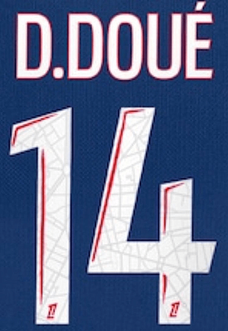 2024-25 PSG Paris LIGUE 1 Home Shirt N DOUE 14 Official Player Issue ...
