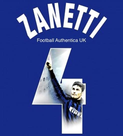 Inter Milan Home Shirt ZANETTI 4 Gallery Fan Style Football Name Number Set