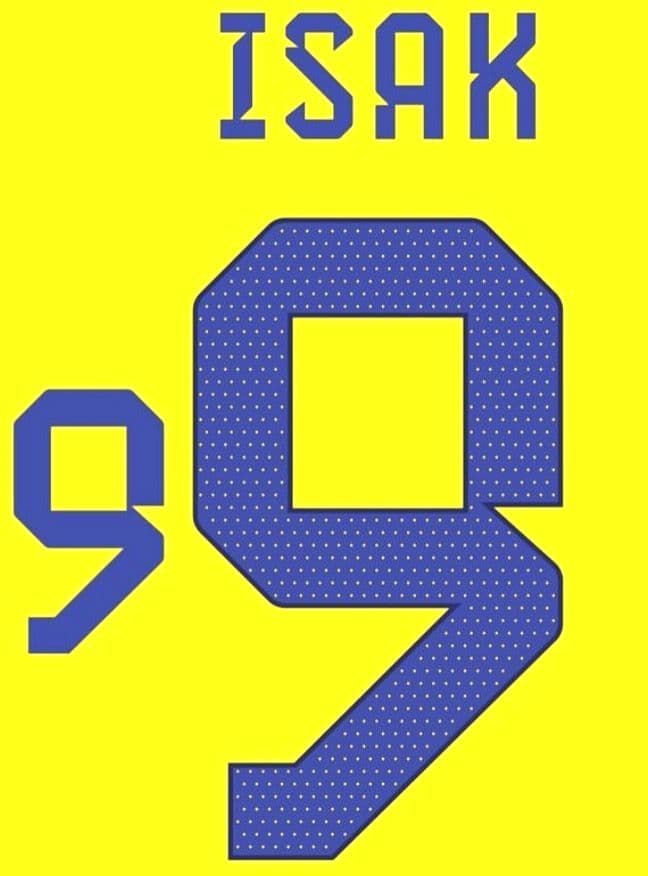 Sweden Home Shirt 2022-23 ISAK 9 Adidas DekoGraphics Name Number Set