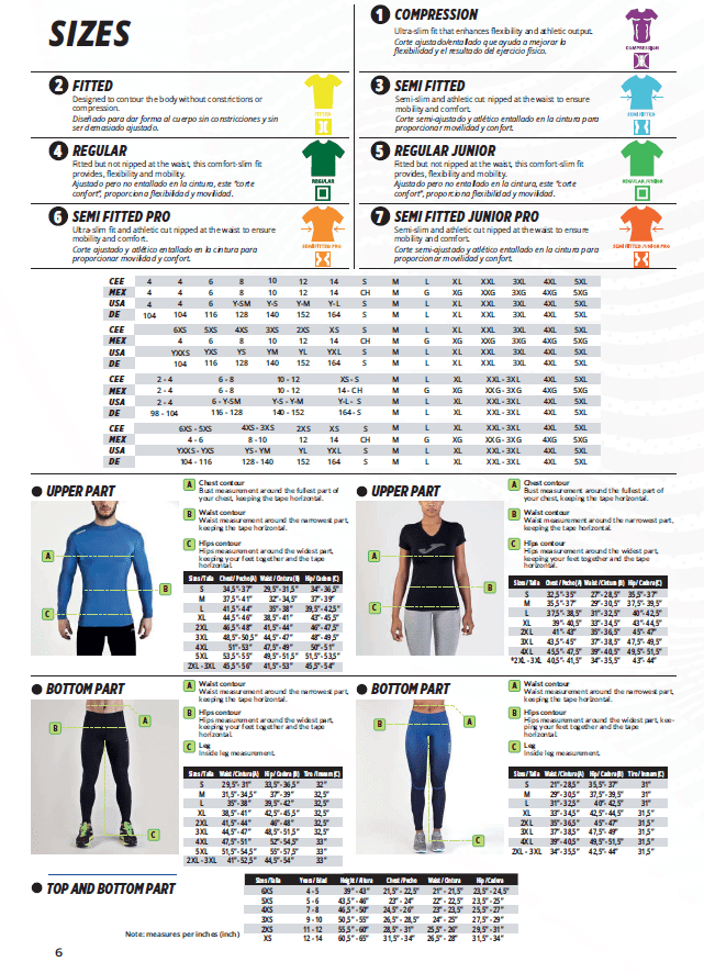 Joma Clothing Size Guide