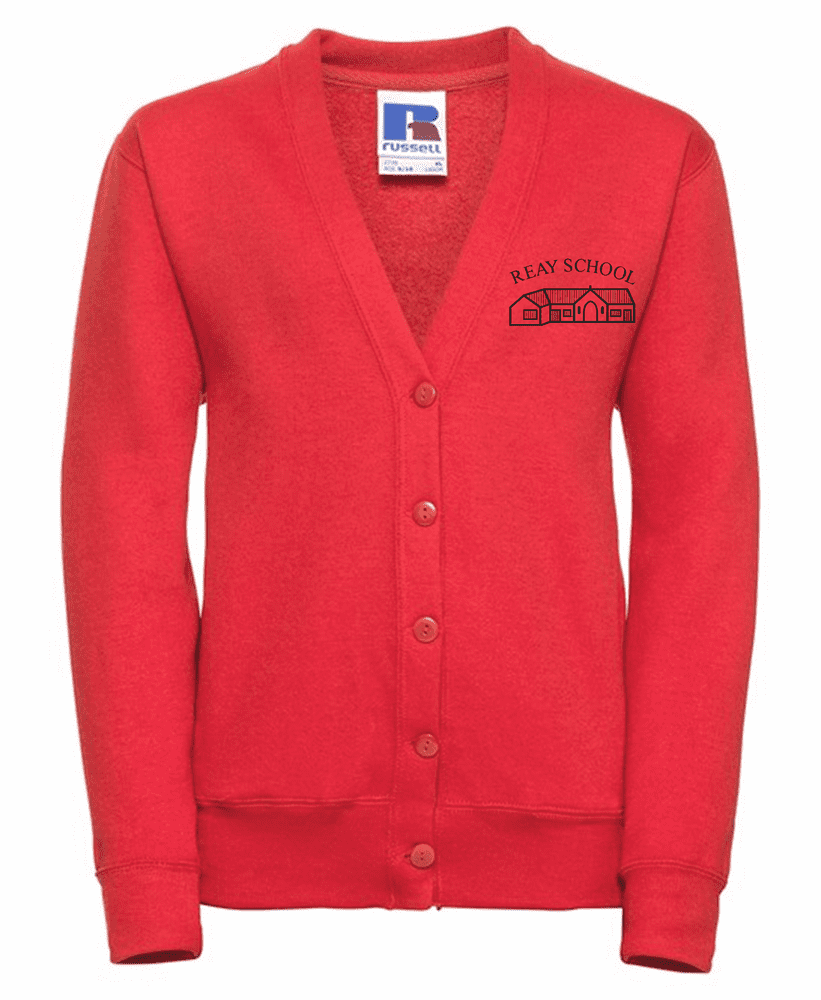 REAY PRIMARY SCHOOL BRIGHT RED CARDIGAN WITH EMBROIDERED LOGO