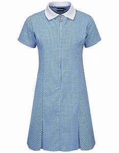 THRUMSTER PRIMARY SCHOOL NAVY GINGHAM DRESS WITH EMBROIDERED LOGO