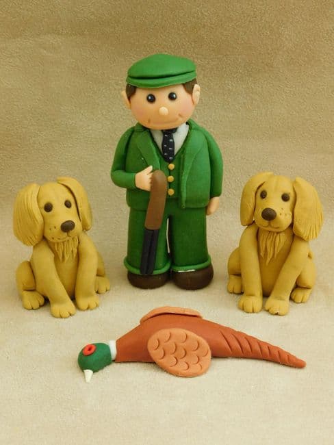 Shooting Hunting Man 2 Dogs & Pheasant Cake Toppers