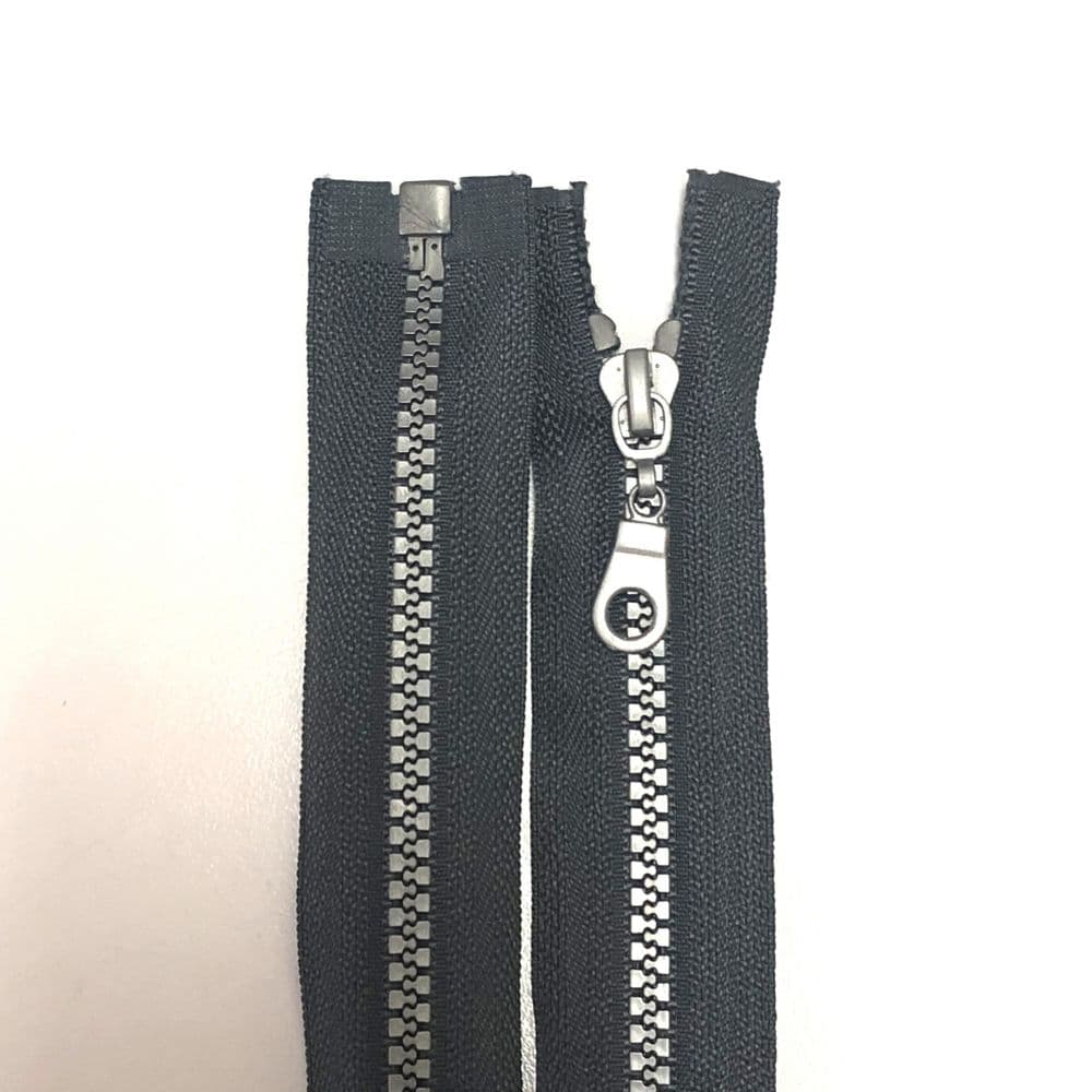Size 5 Chunky Plastic Zips Silver Teeth Black Tape 70cm Open End CLEARANCE