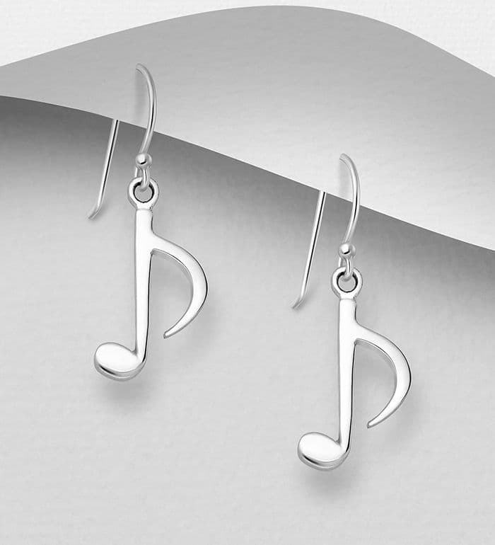 925 Sterling Silver Musical Notes Drop Earrings