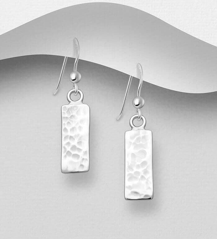 925 Sterling Silver Solid Had Crafted Hammered Oblong Hook Earrings ...