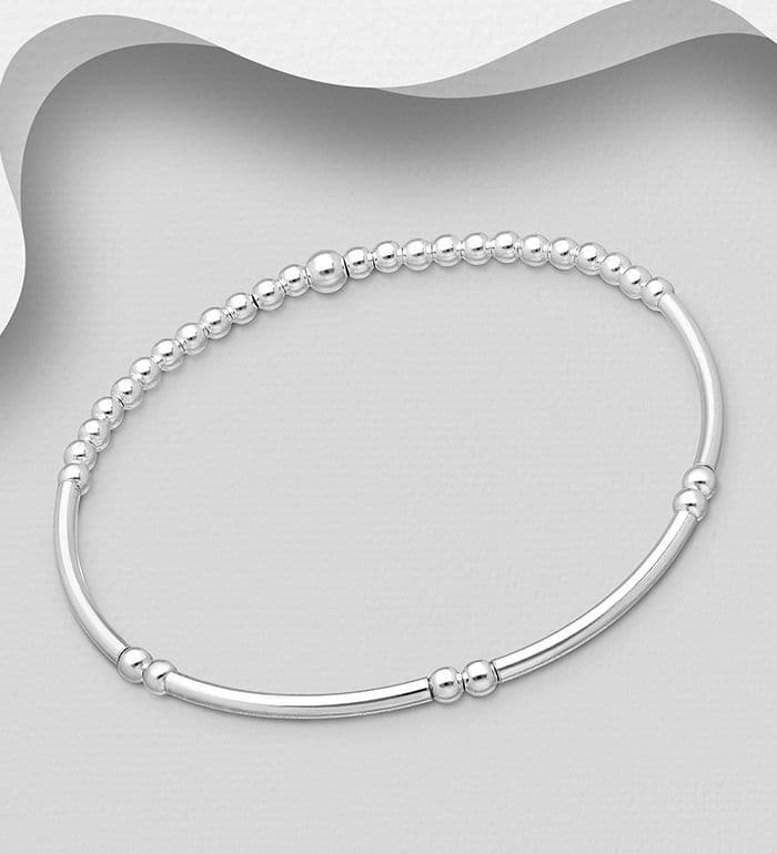 925 Sterling Silver Stretch Bracelet with Four Tubes and Beads