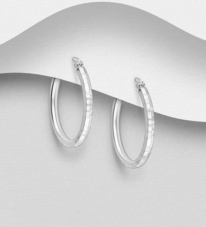 925 Sterling Silver With a Hammered Texture Finish Hinged-Back Hoop ...