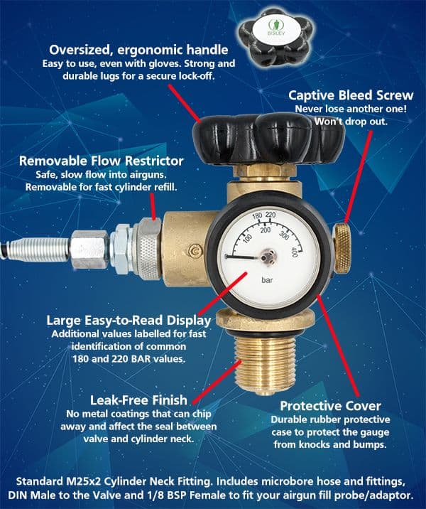 Bisley 3 Litre 300 Bar PCP Bottle Pneumatic Filling Cylinder Valve ...