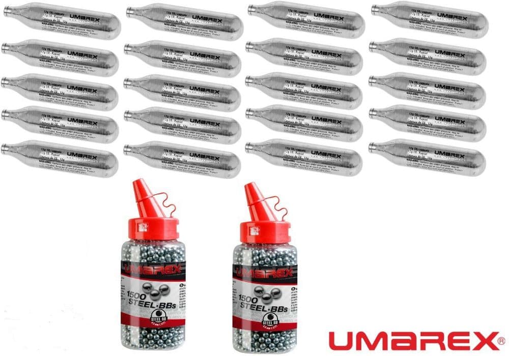 Umarex 177 / 4 5mm BB s 3000 & 12G CO2 Gas Capsules 20 Pack Set