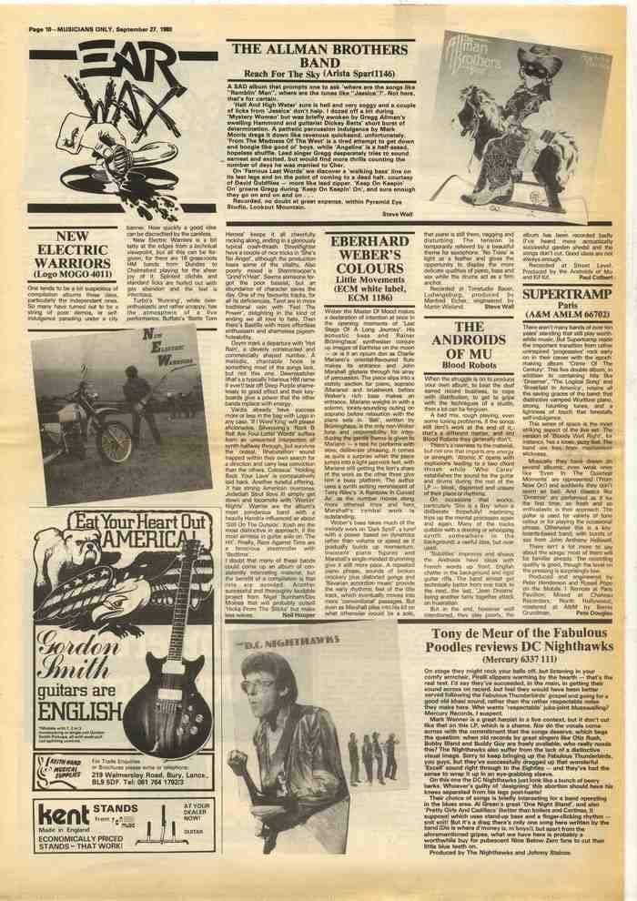 ANDROIDS OF MU SUPERTRAMP NEW ELECTRIC WARRIORS article cutting ...