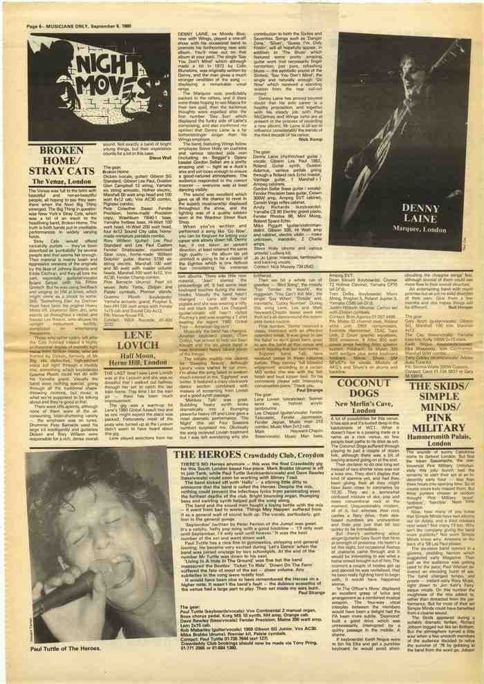 DENNY LAINE STRAY CATS HEROES LENE LOVICH Live gig reviews cutting ...