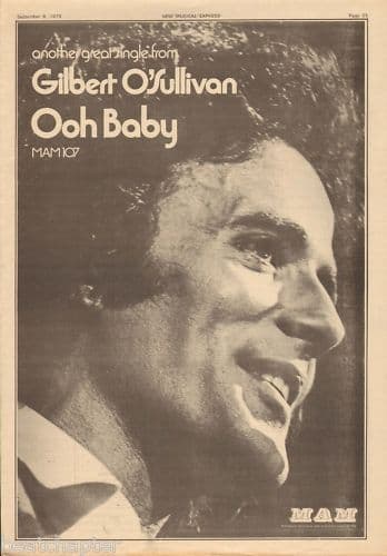 Gilbert O Sullivan Ooh Baby Poster Size Advert 1973 vintage clipping ...