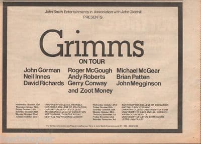 GRIMMS Neil Innes Andy Roberts A4 Size Tour 1973 vintage music press ...