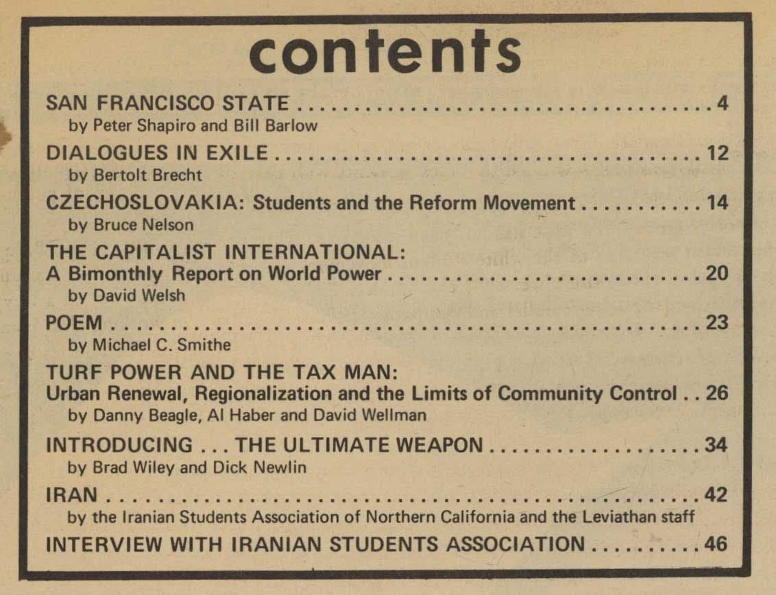 Leviathan Vol 1 No 2 April 1969 Bertolt Brecht Counter culture ...