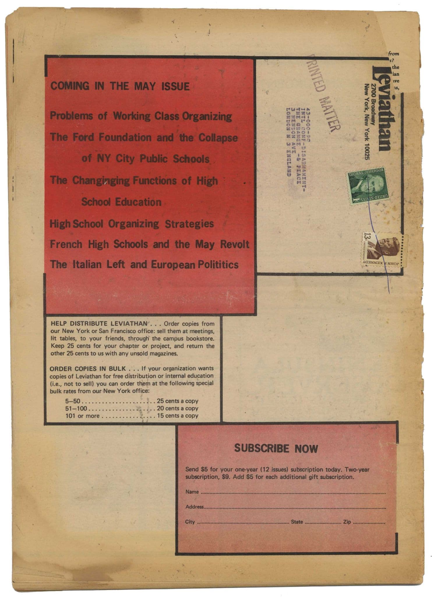 Leviathan Vol 1 No 2 April 1969 Bertolt Brecht Counter culture ...