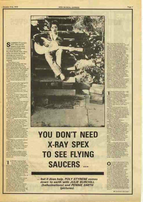 POLY STYRENE X-RAY SPEX 1 5 pg interview press article cutting/clipping ...