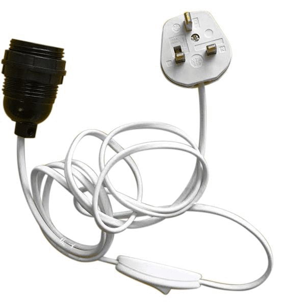 E27 Lamp Holder with Switched Cable and Fitted Plug UK