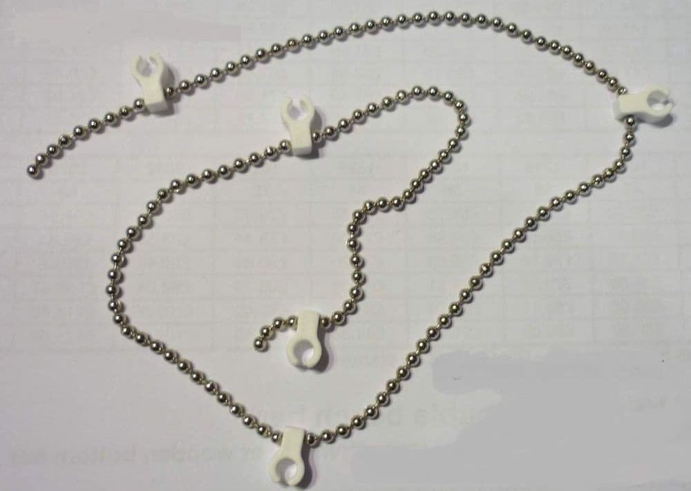 CHROME VERTICAL BLIND LINK BEAD CHAIN WITH WHITE CLIP